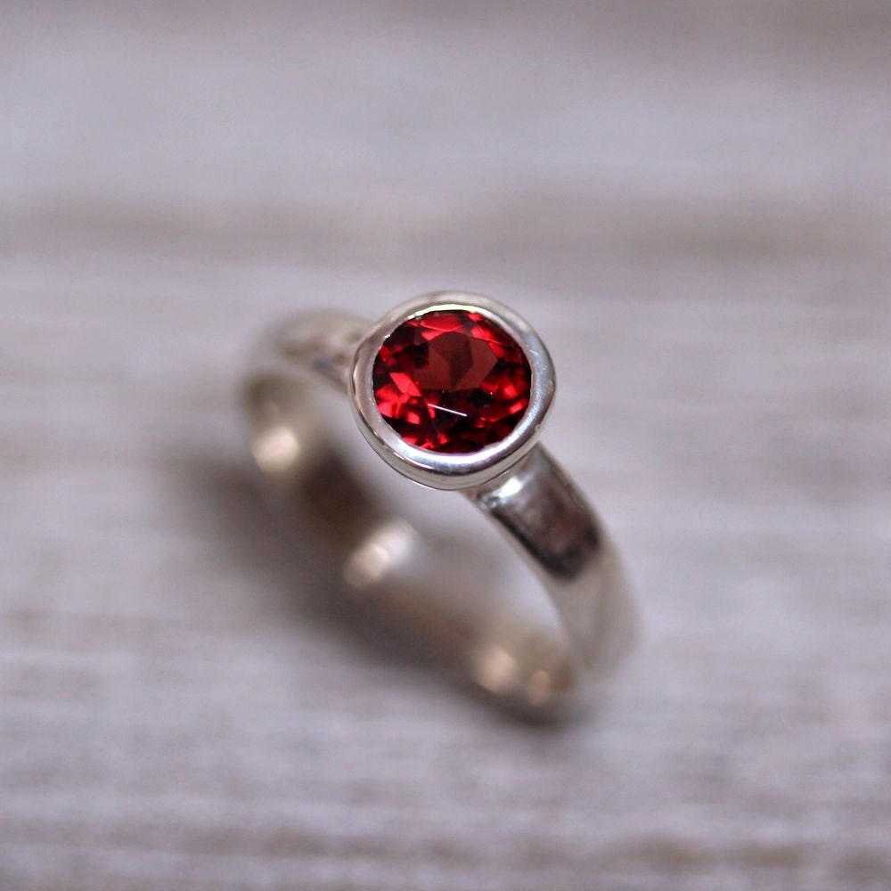 Cranberry Garnet Ring Faceted Gemstone Sterling Silver Ring | Etsy