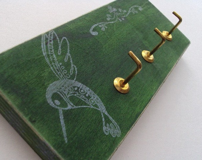 Key Rack, Grenn With Blue Bird Design, Wall Decor Rack Holder - Etsy