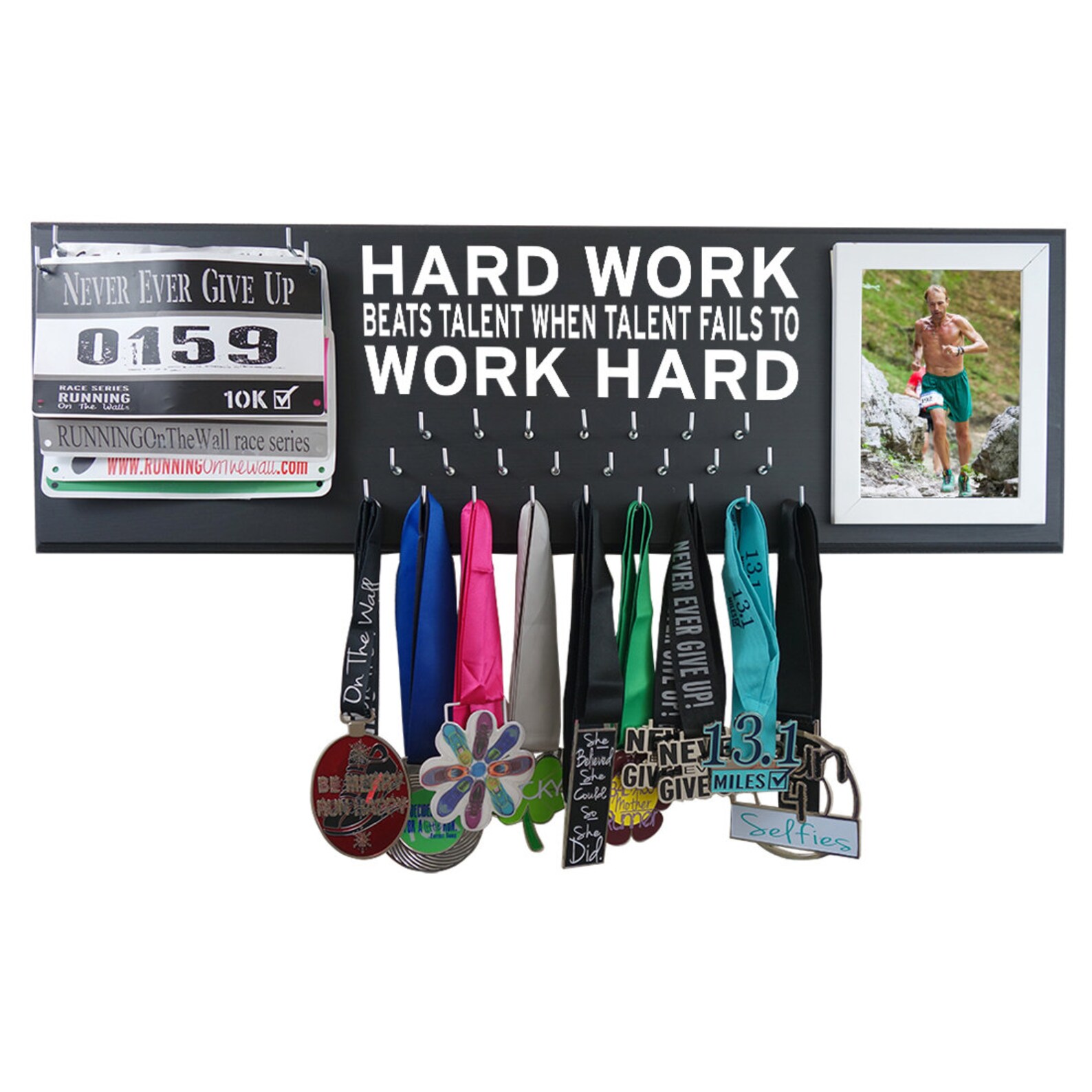 Running Medal Holder and Race Bib Hanger RUNNING Hard Work - Etsy