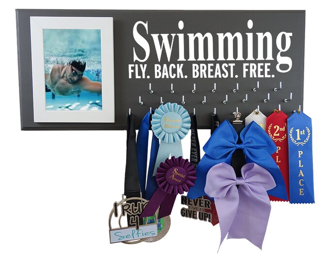 Personalized Swim Ribbon Holder Award Display With Hooks - Etsy