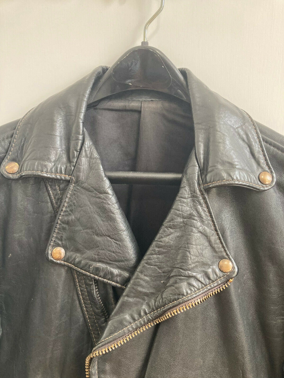 VINTAGE LANGLITZ LEATHERS Custom Black Leather Motorcycle Jacket Mens ...