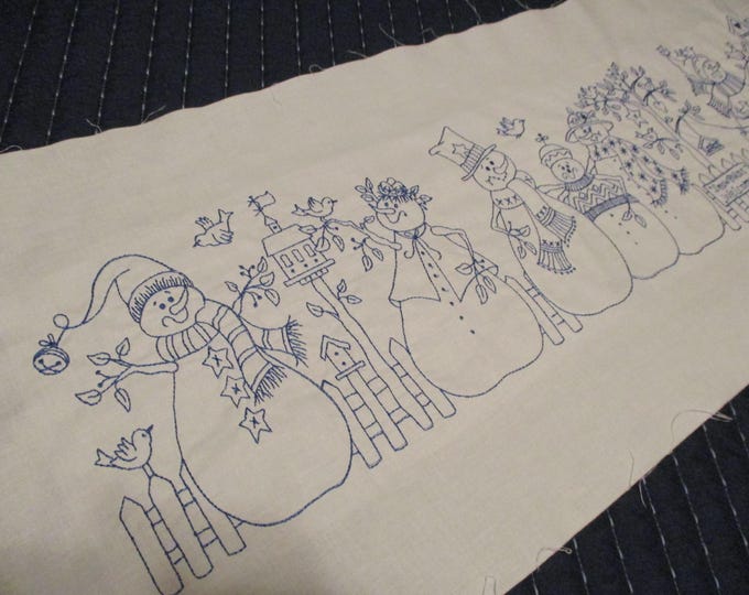 Bluework Embroidery Quilt Block Embroidered Redwork Snowman Embroidery ...
