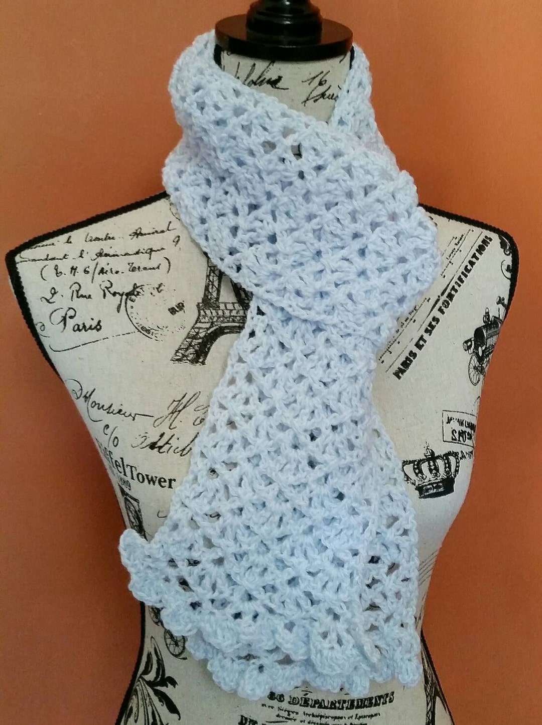 Baby Blue Shells and Lace Crocheted Scarf - Ready to Ship - Etsy