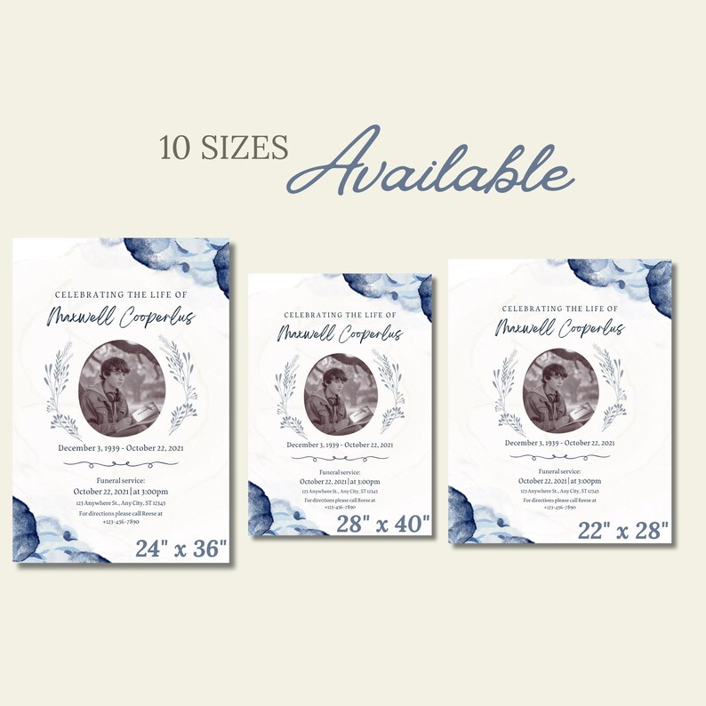 Celebration of Life Sign Template: Blue Floral Funeral Poster (digital ...