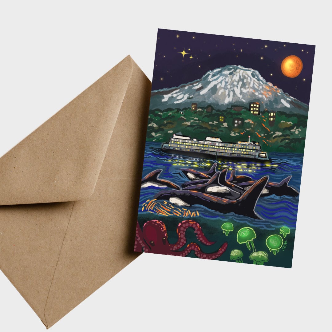 Happy Birthday Pacific Northwest Orca Mount Rainier Card - Etsy