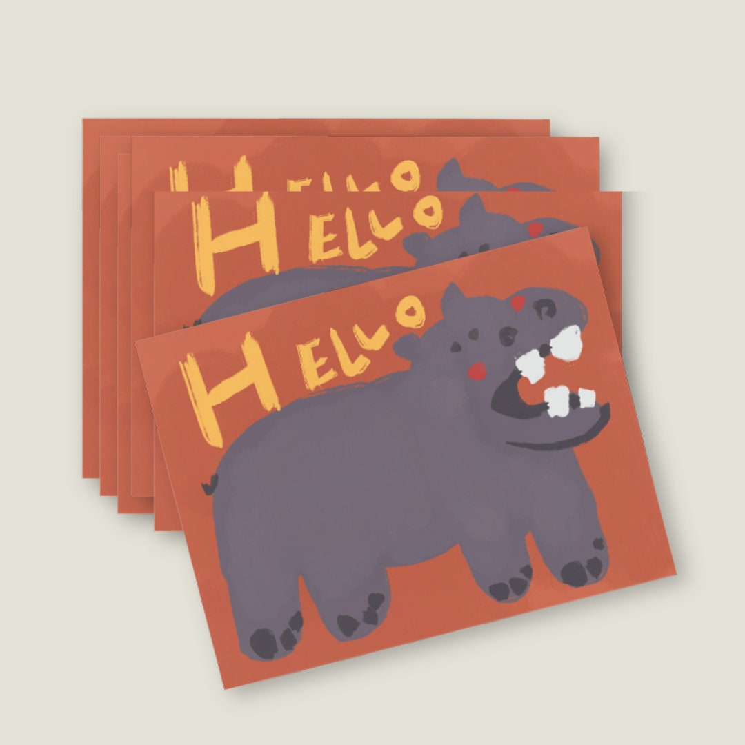 Hello Hippo Postcards Set of 6 - Etsy