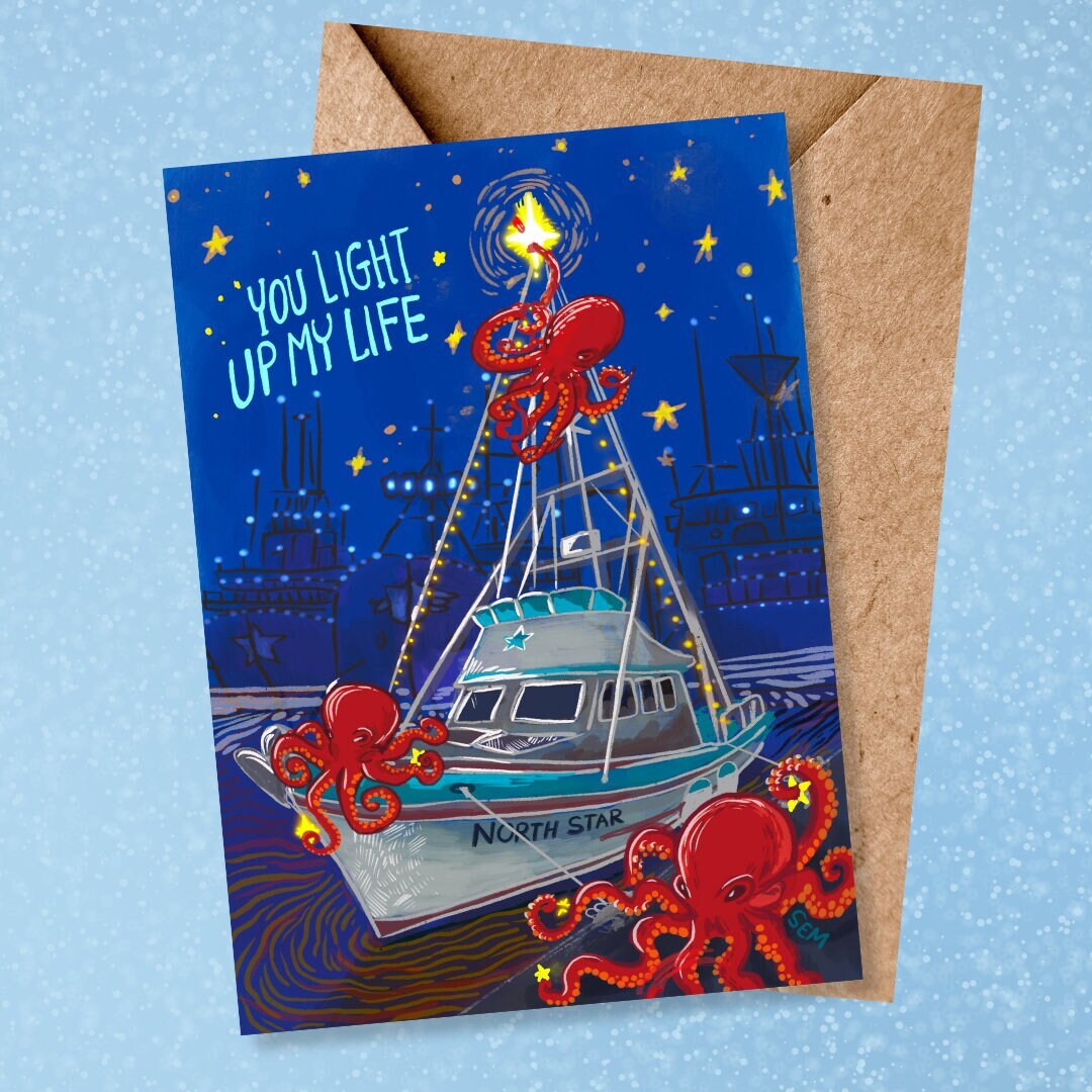 Starlight Octopus Holiday Card - Etsy