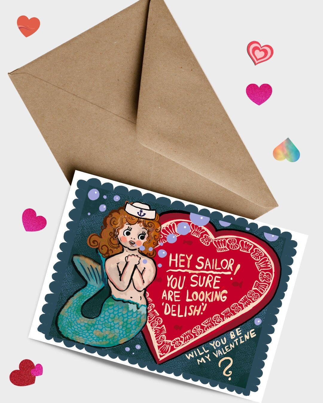 Vintage Mermaid Siren 'hey Sailor' Valentine's Day Card - Etsy