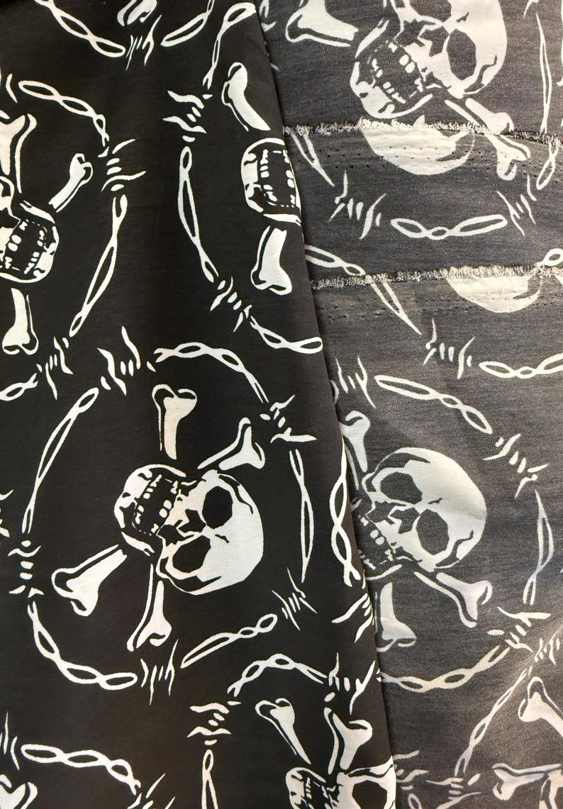Skull & Barbed Wire Print Fabric: Punk Rock Goth 100% Polyester ...