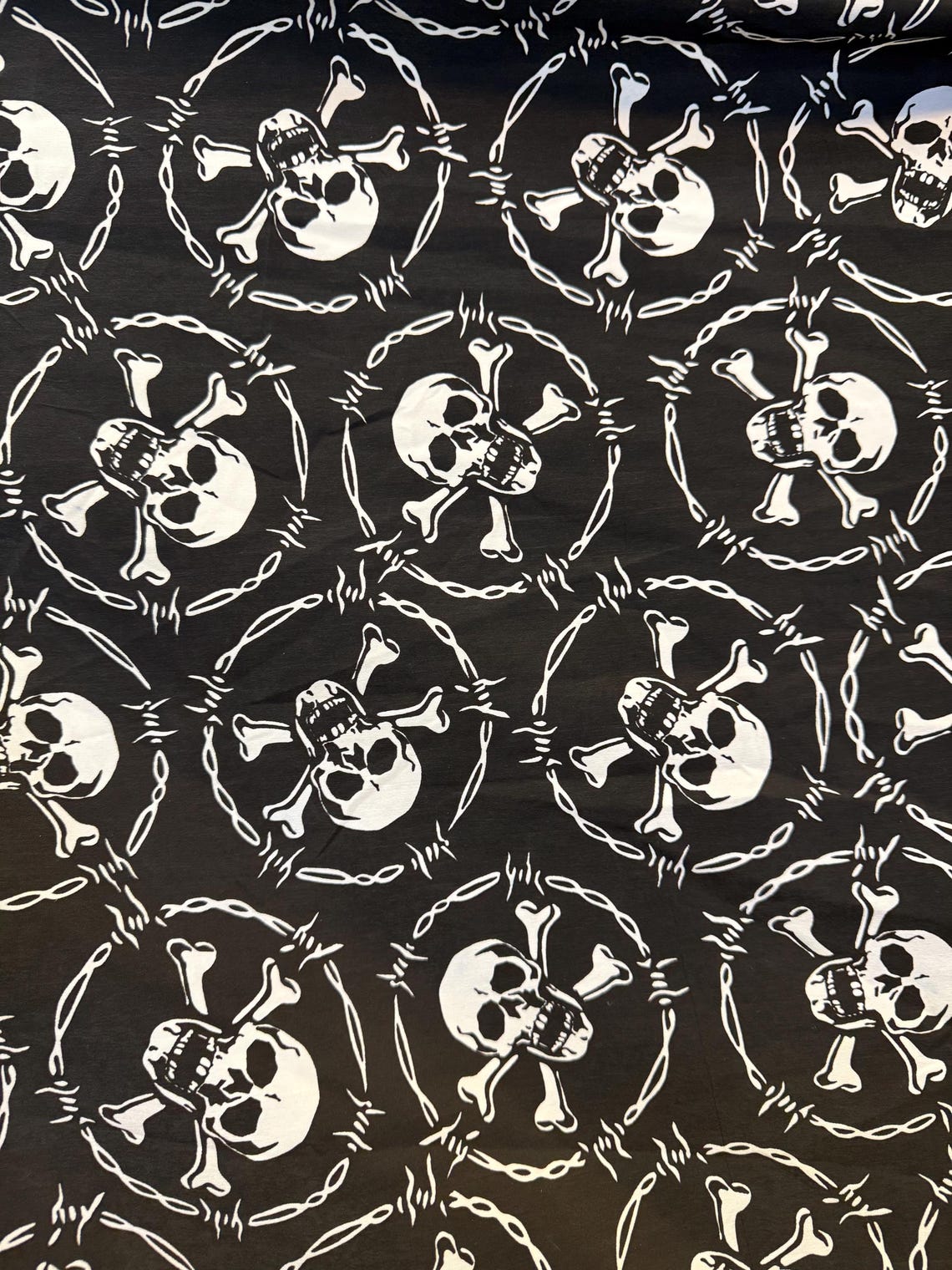 Skull & Barbed Wire Print Fabric: Punk Rock Goth 100% Polyester ...