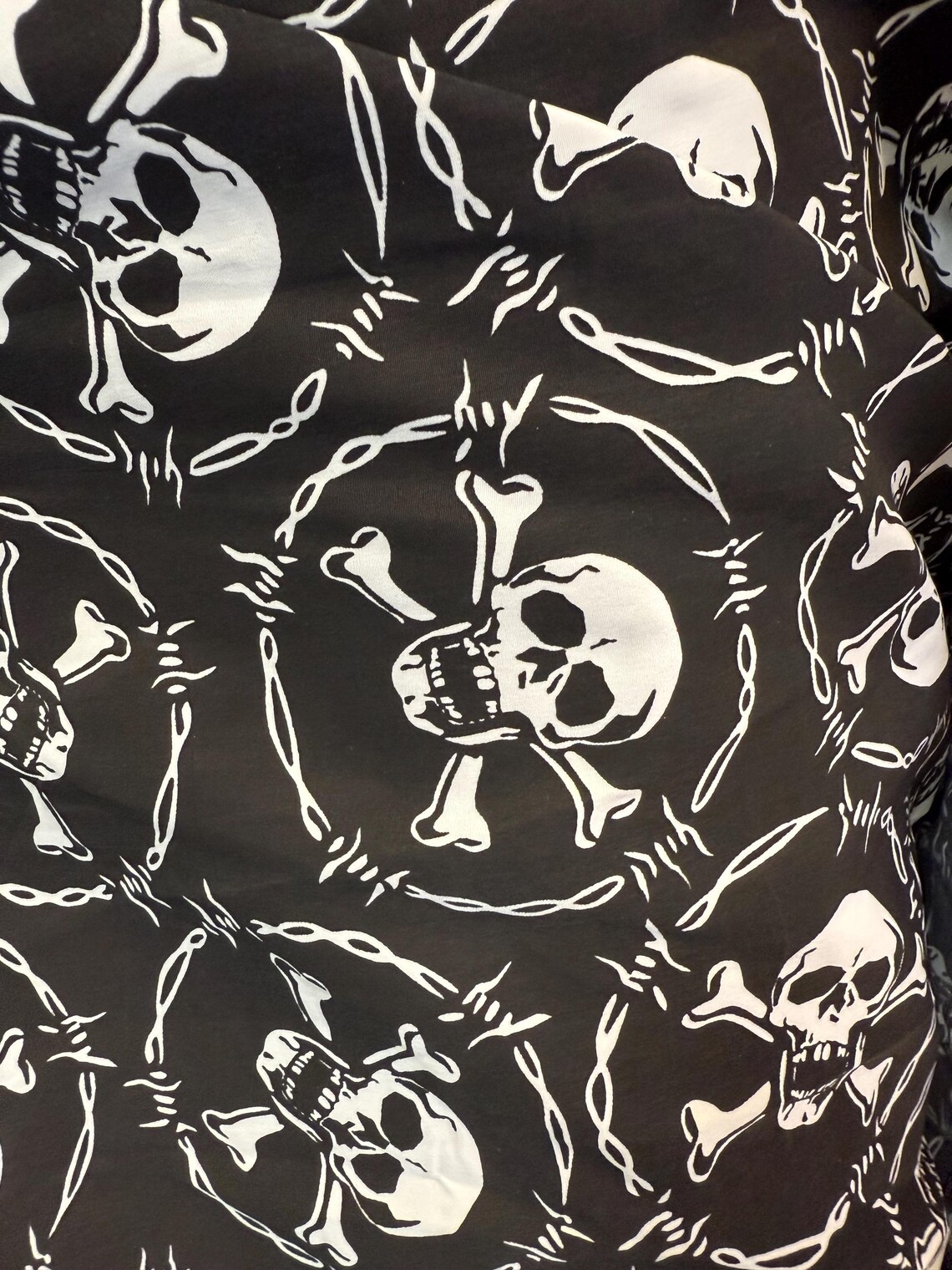 Skull & Barbed Wire Print Fabric: Punk Rock Goth 100% Polyester ...
