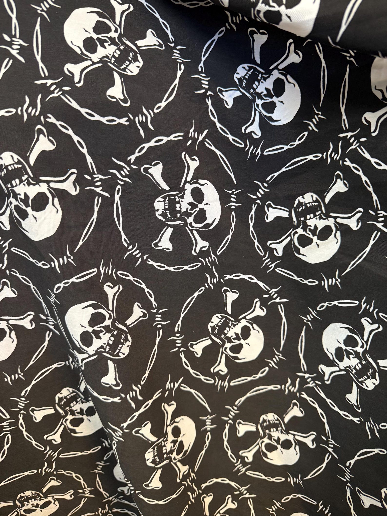 Skull & Barbed Wire Print Fabric: Punk Rock Goth 100% Polyester ...