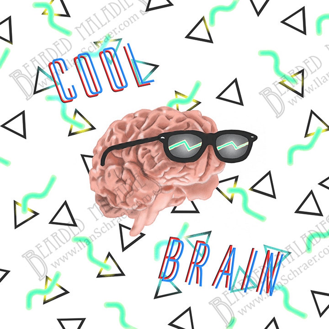 Cool Brain Art Print, 8"x8", Sunglasses, Rad, Neon, 90s, 80s, Shades ...