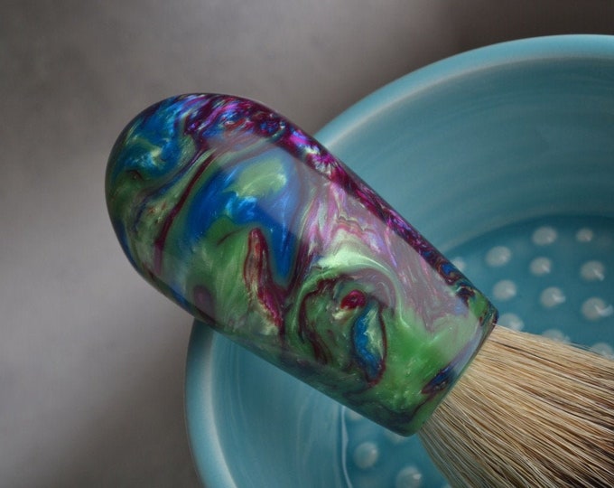 Shaving Brush Ready to Ship Silver Tip Badger Hair Purple Blue Green ...
