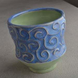 Yunomi Mug Blue Green Curls Stoneware Tea Coffee Mug by - Etsy