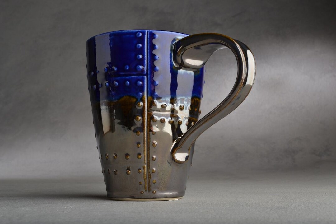 Sheet Metal Mug Made to Order Blue and Chrome Sheet Metal Stoneware Mug ...