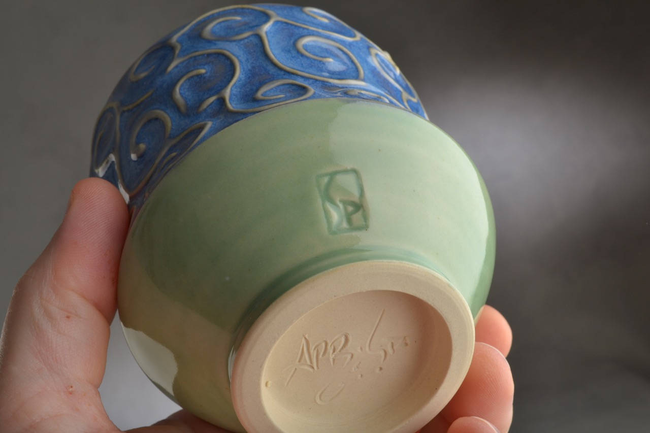 Yunomi Mug Blue Green Curls Stoneware Tea Coffee Mug by | Etsy