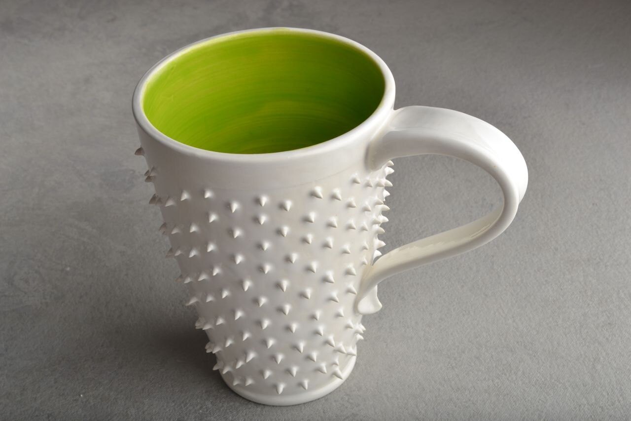 Spiky Mug Made to Order White and Neon Green Dangerously Spiky Travel ...
