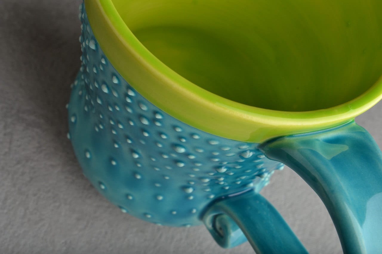 Curvy Dottie Mug Made to Order Caribbean Blue Neon Green Curvy - Etsy