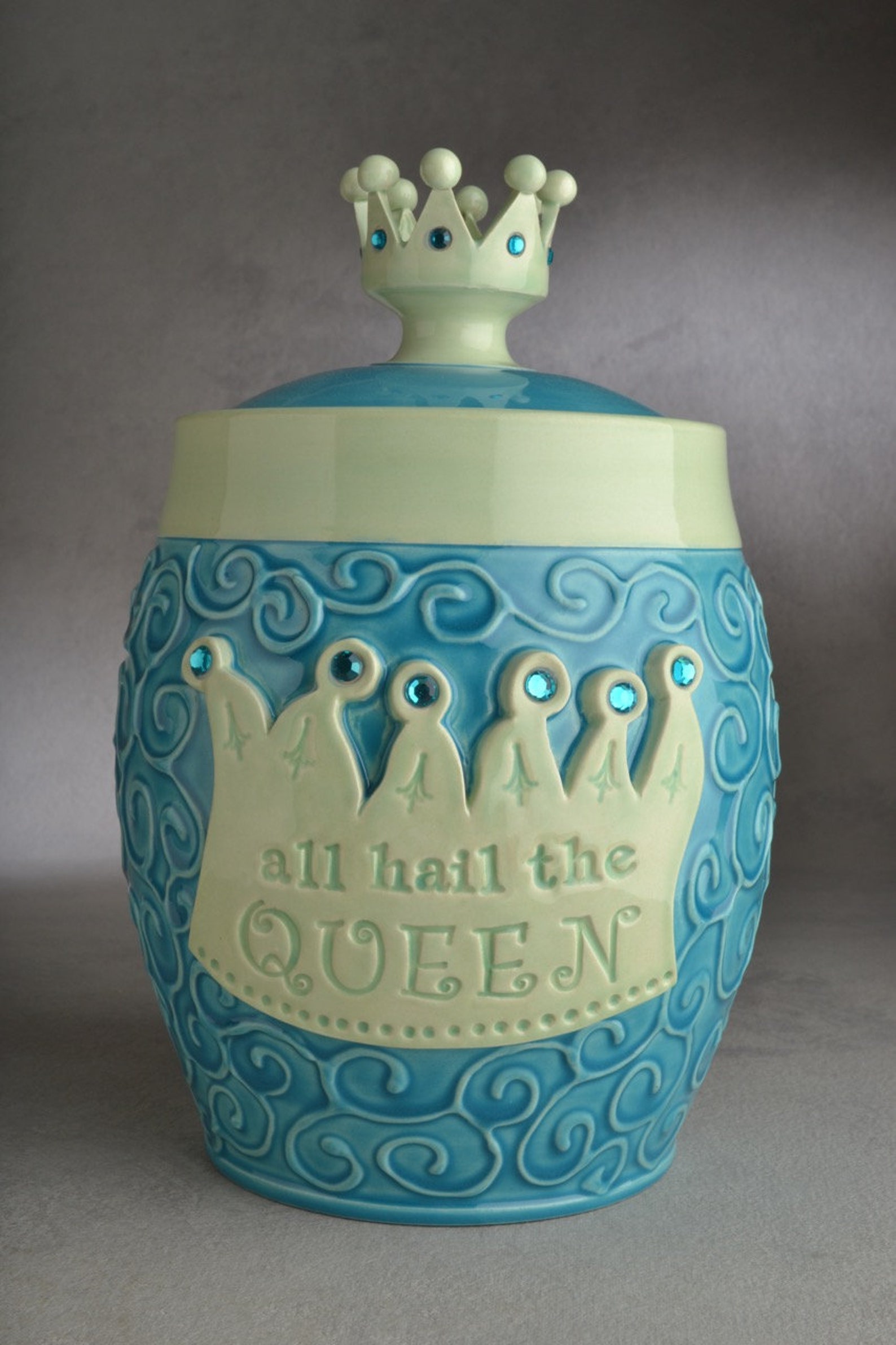 Cookie Jar Ready to Ship Hail the Queen Blue Aqua Cookie Jar by ...
