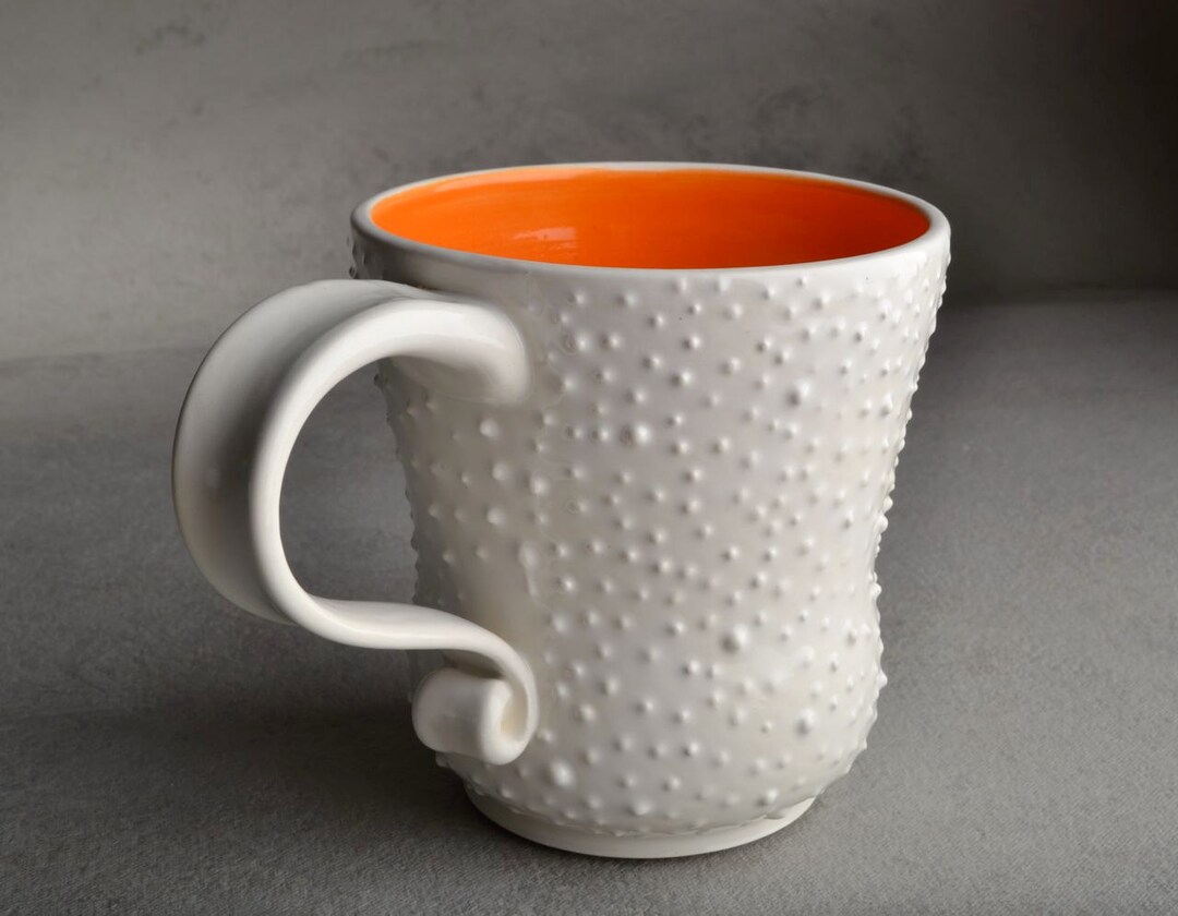 Dottie Mug: MADE TO ORDER One White Coffee Mug Cup With Orange Interior ...