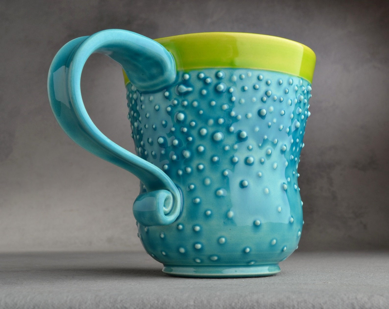 Curvy Dottie Mug Made to Order Caribbean Blue Neon Green Curvy - Etsy