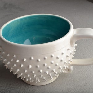 Spiky Mug Made to Order White and Caribbean Blue Dangerously Spiky ...