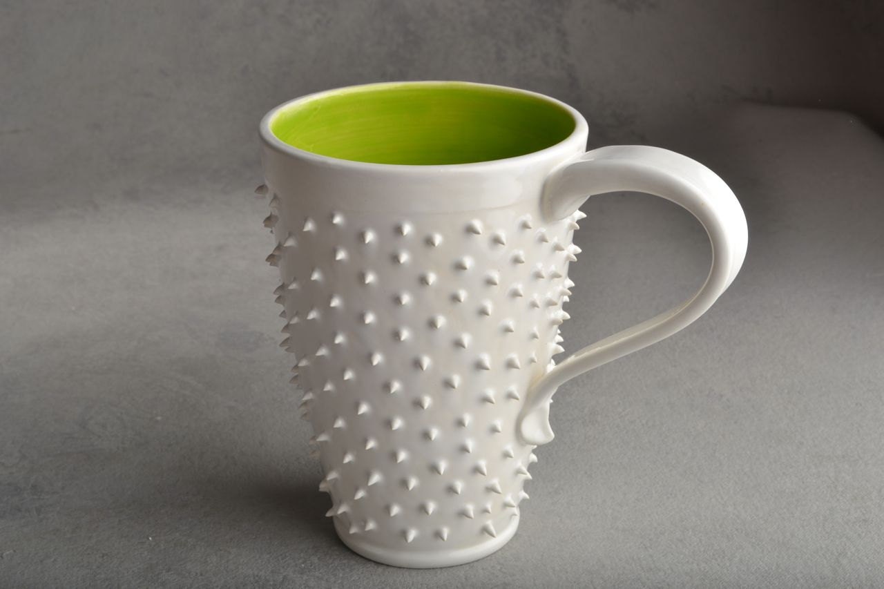 Spiky Mug Made to Order White and Neon Green Dangerously Spiky Travel ...