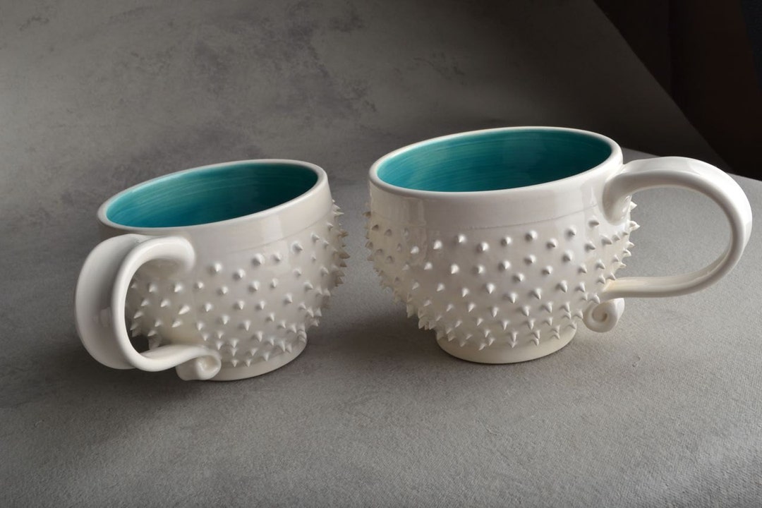 Spiky Mugs: Made to Order Pair of White and Blue Dangerously Spiky ...