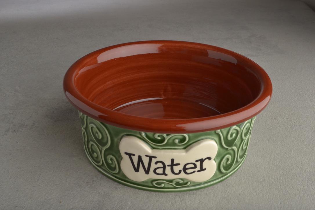 Personalized Dog Bowl Single Green Brown Curls Ceramic Pet Dish Made to ...