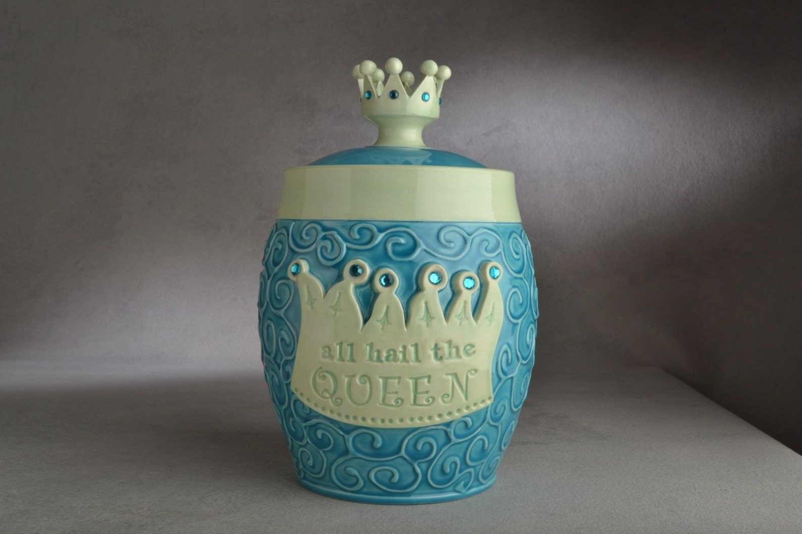 Cookie Jar Ready to Ship Hail the Queen Blue Aqua Cookie Jar - Etsy