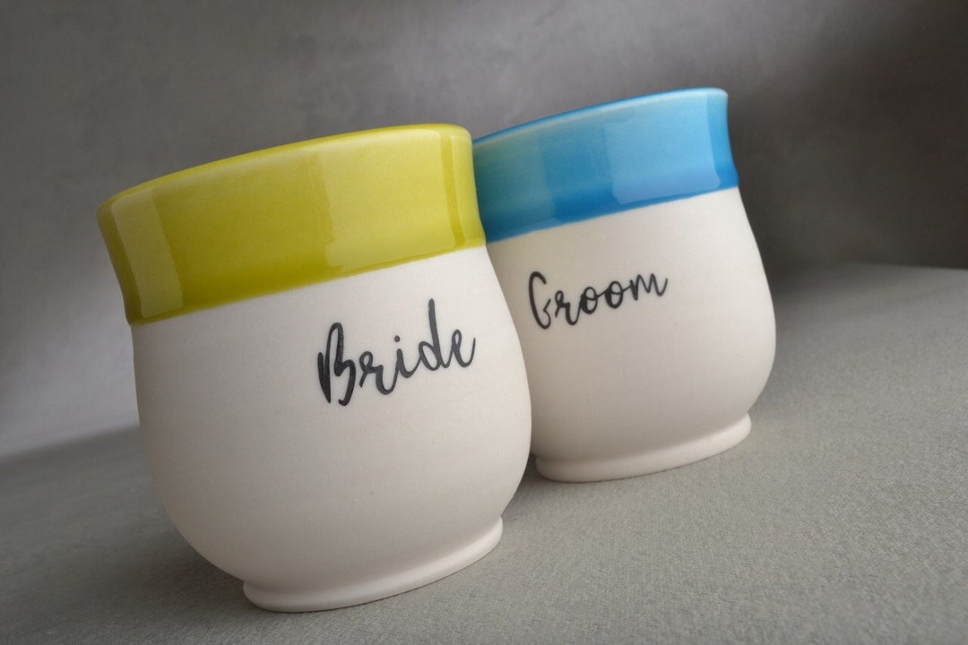 Bride Groom Toasting Glasses for Weddings Porcelain Ceramic Keepsake ...