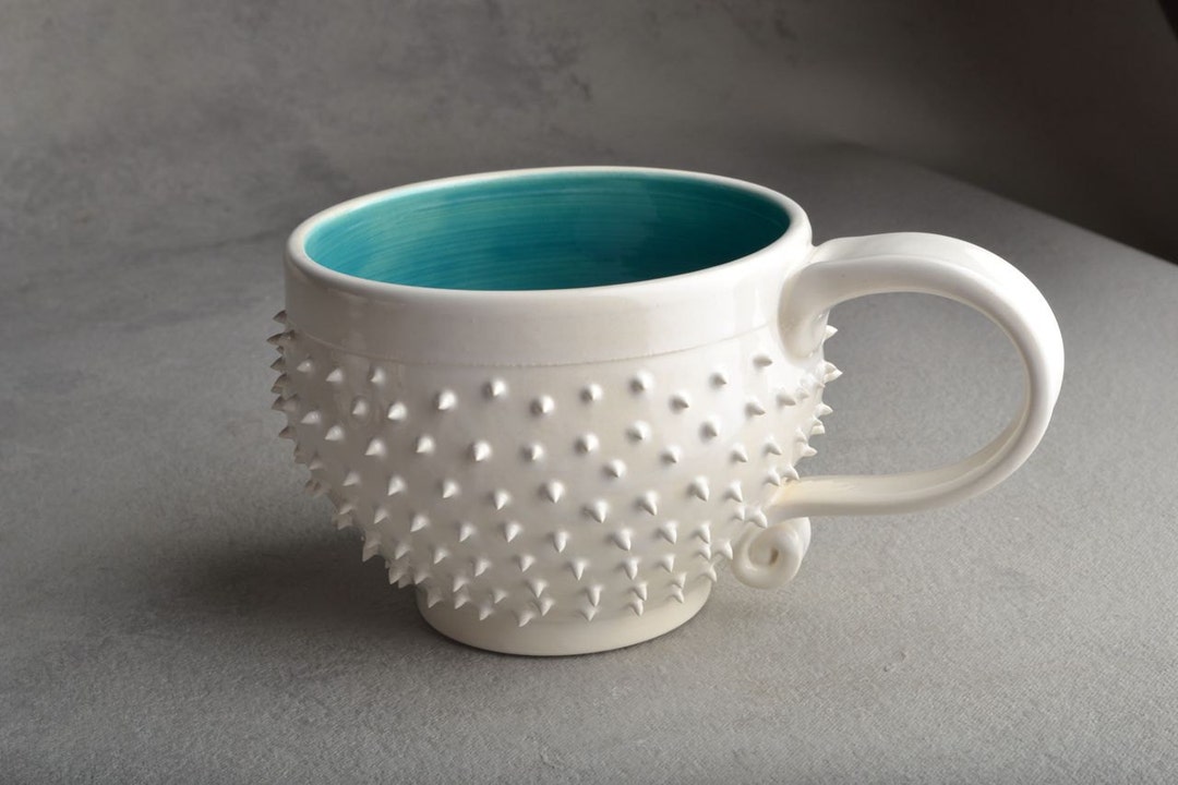 Spiky Mug Made to Order White and Caribbean Blue Dangerously Spiky ...