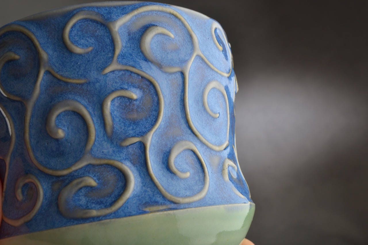 Yunomi Mug Blue Green Curls Stoneware Tea Coffee Mug by | Etsy