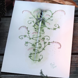 Flower Sword Bleeding Hearts Fantasy Fairytale Watercolor Art Giclee ...