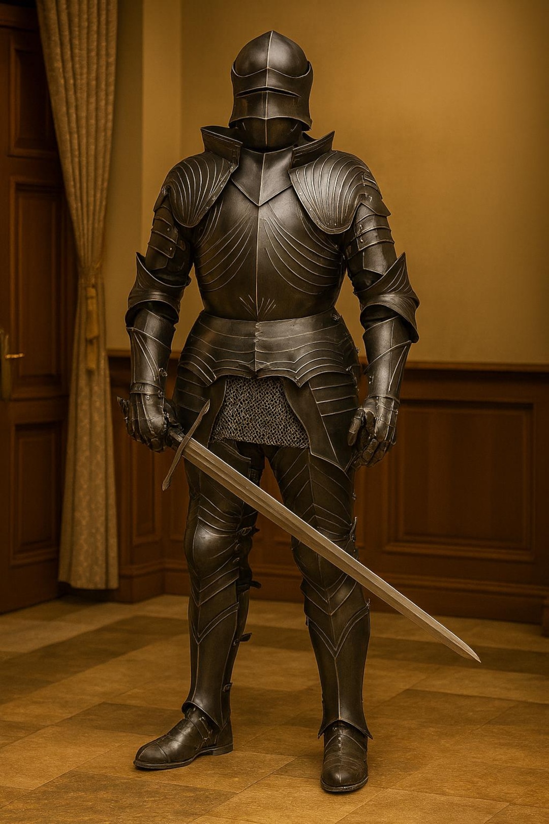 Medieval Gothic Knight Full Suit of Armor – Black Steel Wearable ...