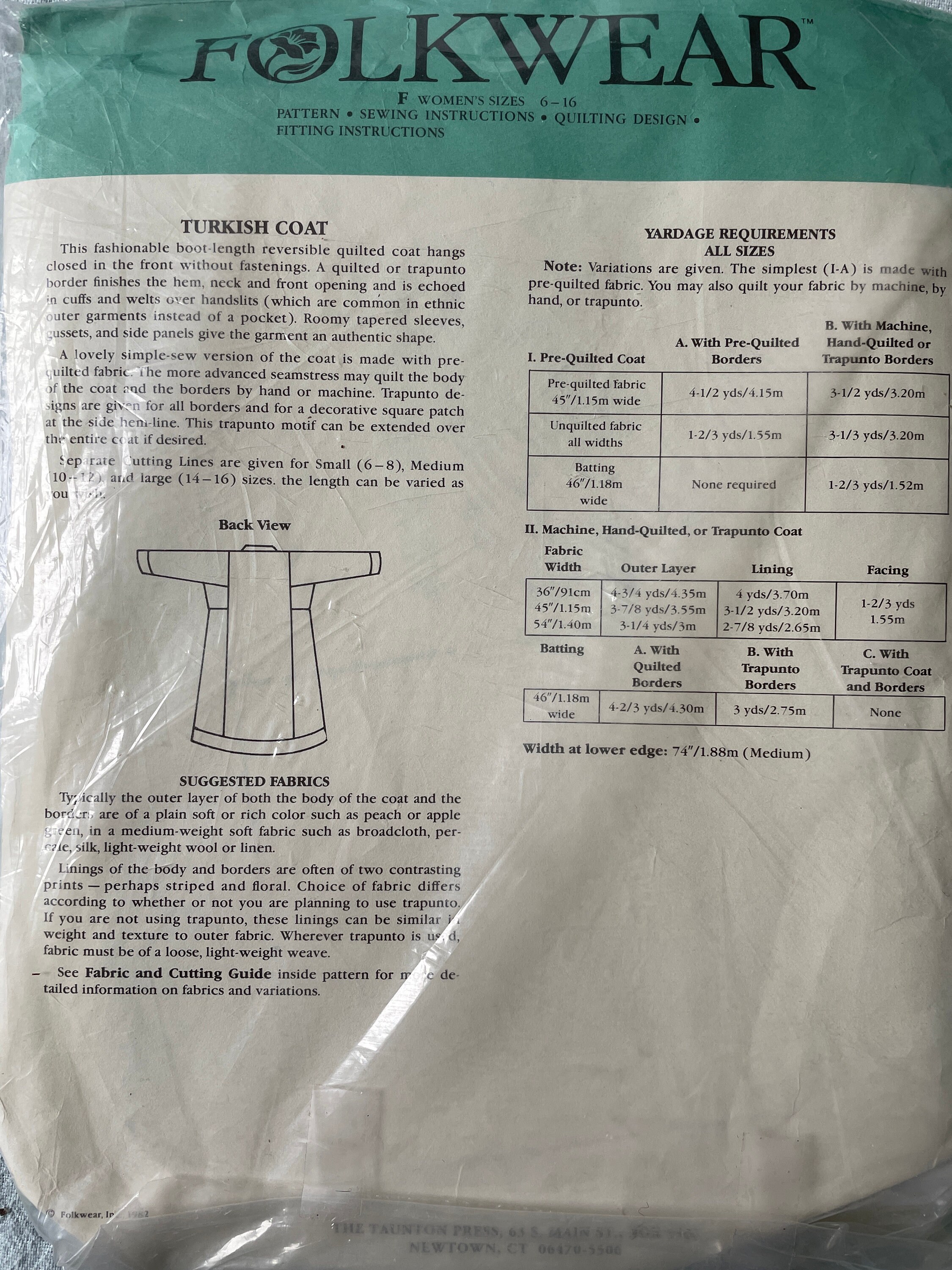 Uncut Folkwear Turkish Coat Pattern Women's 6-16 - Etsy