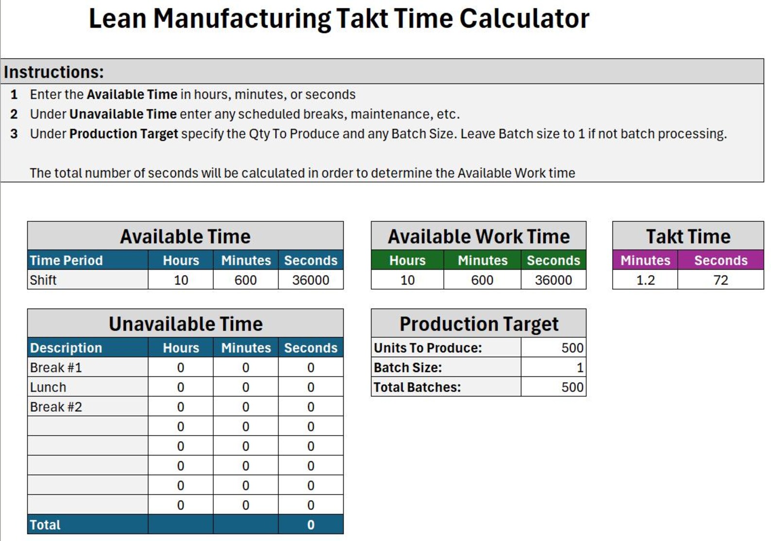 Takt Time Calculator | Clean Layout | Lean Manufacturing | Instant ...