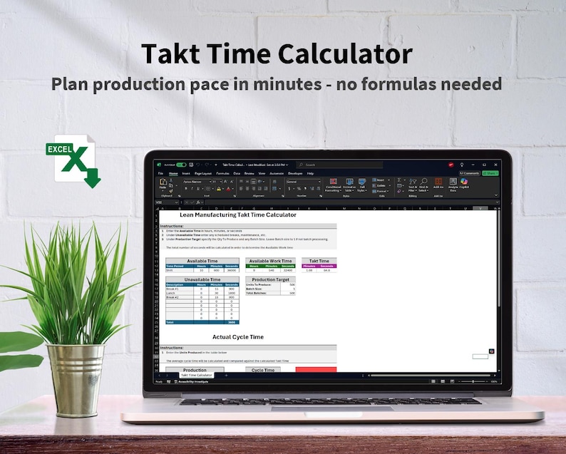 Takt Time Calculator | Clean Layout | Lean Manufacturing | Instant ...
