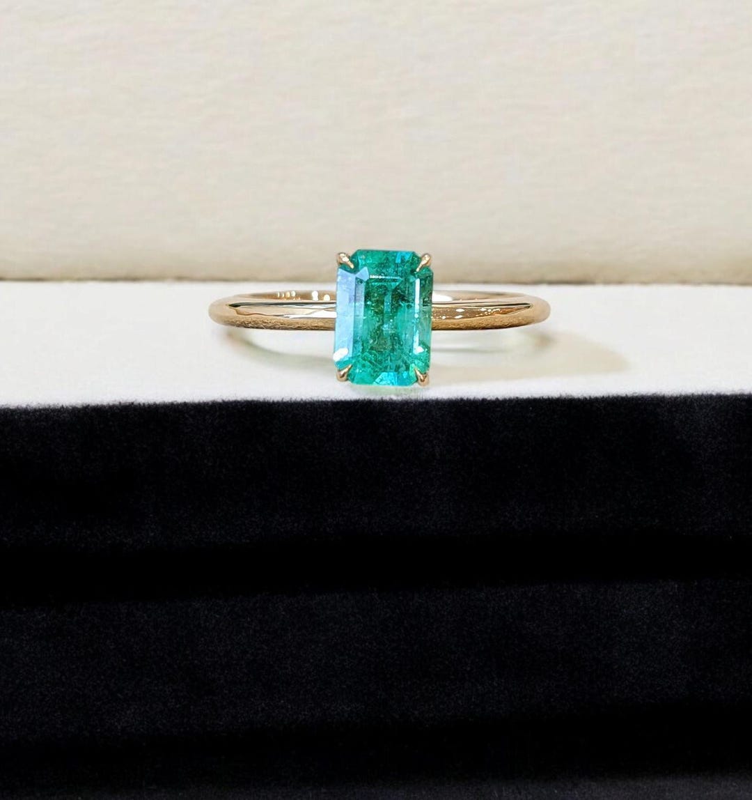 1.5 CT Emerald Cut Ring Emerald Solitaire Ring 14K Solid Gold ...