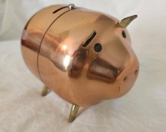Vintage Copper and Brass Piggy Bank Copper Craft Guild 1970's 3.5 X 5. ...