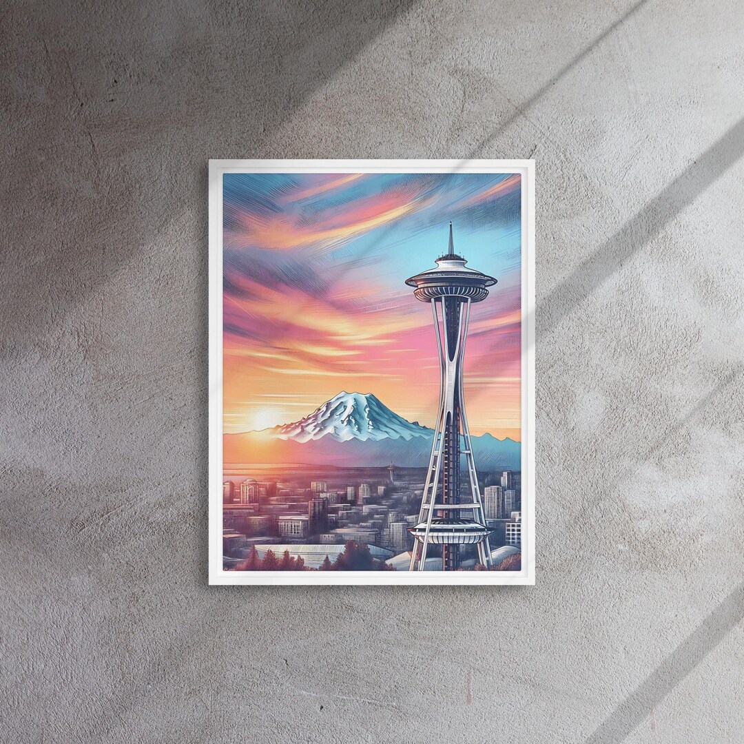 Framed Seattle Space Needle Sunset Canvas Art: Pacific Northwest Wall ...
