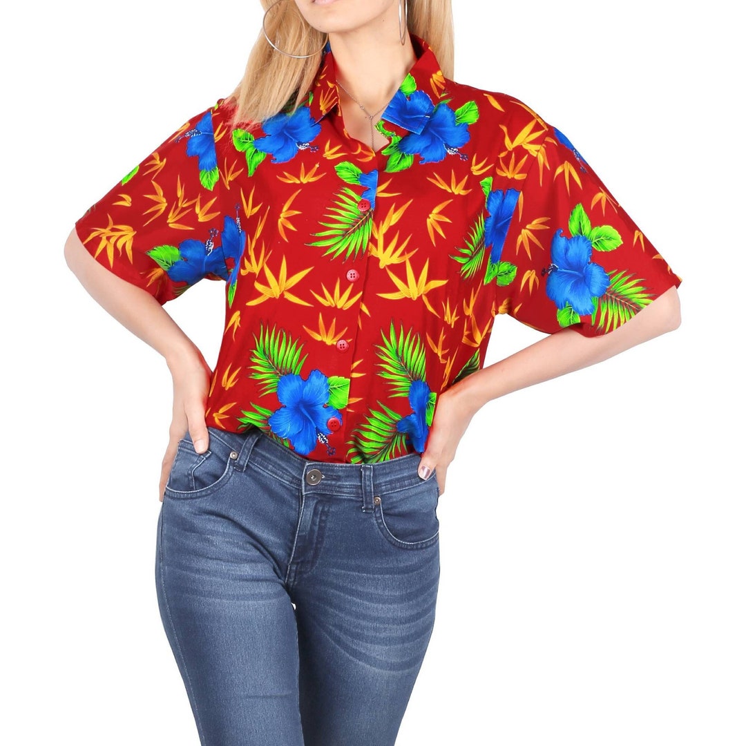 La Leela Womens Casual Beach Hawaiian Blouse Shirt T Shirt Blouses