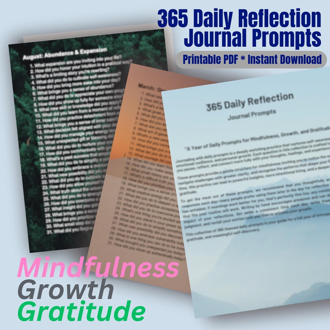 365 Daily Reflection Journal | Printable PDF | Mindfulness & Gratitude ...