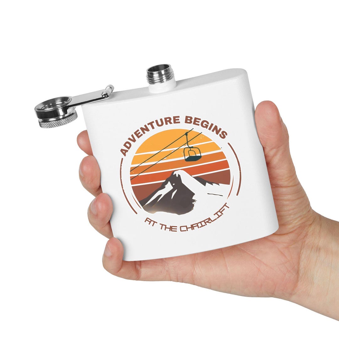 Adventure Begins at the Chairlift Flask | Ski Flask | Apres Ski Gift ...