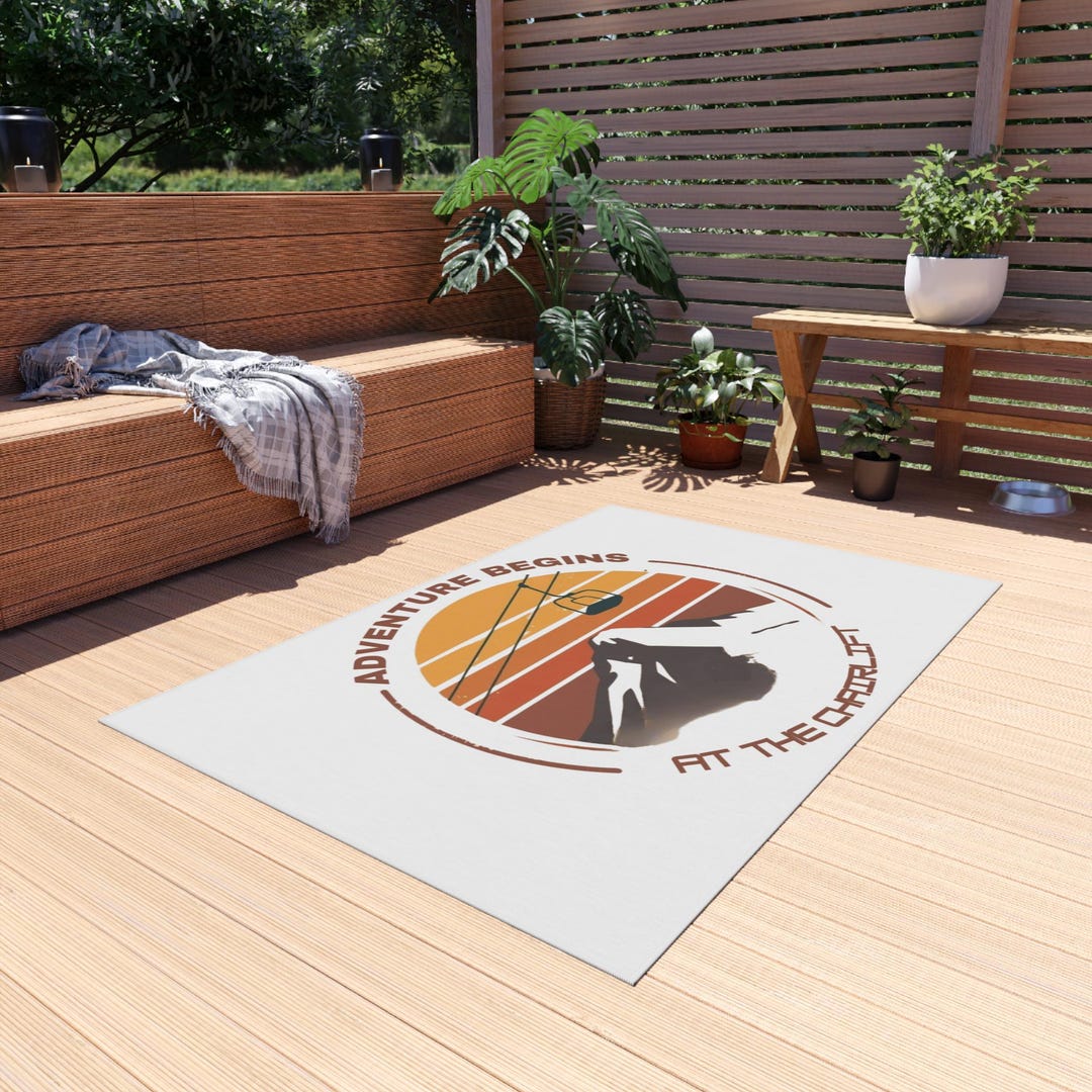 Adventure Begins at the Chairlift Outdoor Rug | Ski Rug | Mountain ...