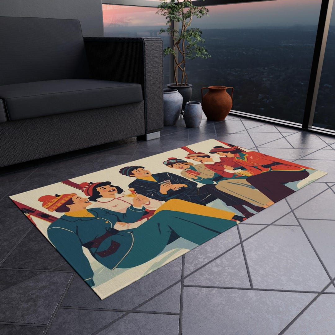 Vintage Ski Party Outdoor Rug | Retro Après-ski Illustration - Etsy