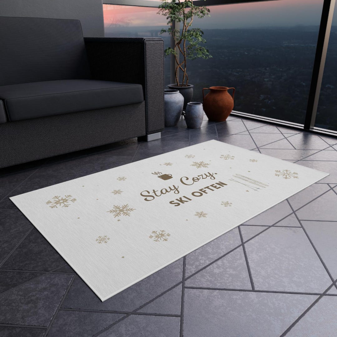 Stay Cozy Ski Often Rug | Ski Lodge Outdoor Mat, Mountain Cabin Décor ...