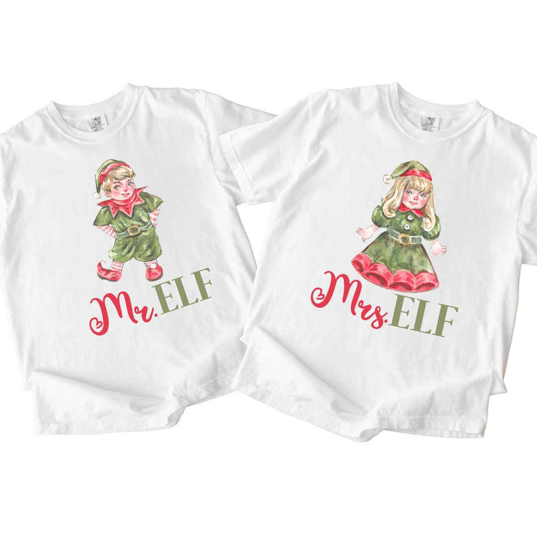 Mr. Elf & Mrs. Elf Matching Couple Christmas Shirts | Holiday Elf Costume Tees | Cute Xmas Gift ...