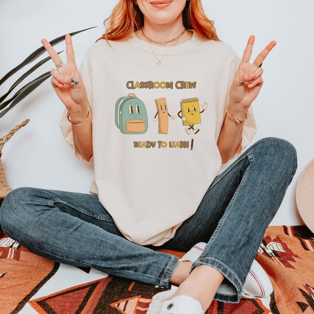 Classroom Crew Ready to Learn T-shirt – Retro Cartoon Backpack, Ruler ...